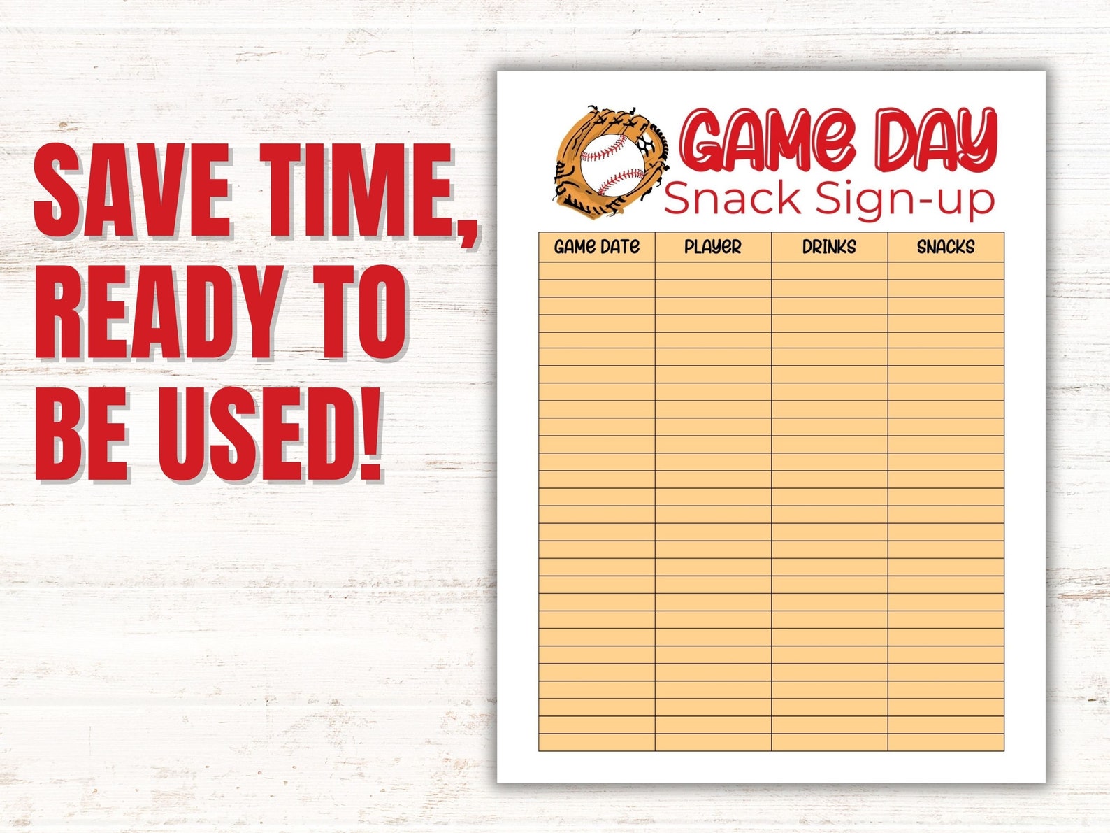 Snack Sign-up Sheet Baseball Snack Schedule Baseball Team Snack Game ...