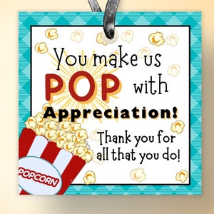 Popcorn Tag Teacher Appreciation Popcorn Employee Appreciation Snack ...