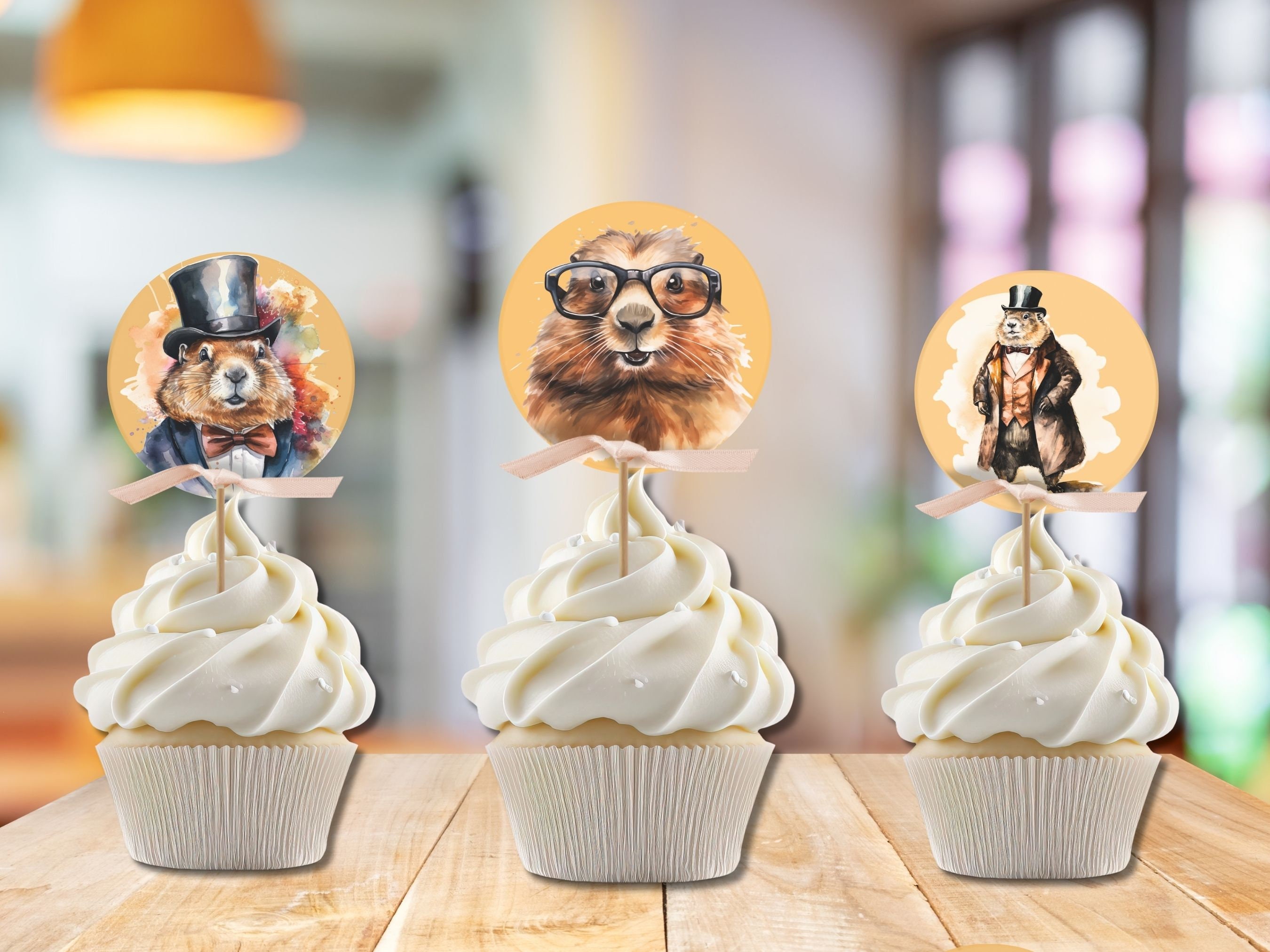 Printable Groundhog Day Cupcake Toppers, Cupcake Tops for Groundhog Day ...