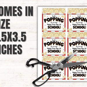 Back to School Tag Printable First Day of School Popcorn Tag Teacher ...
