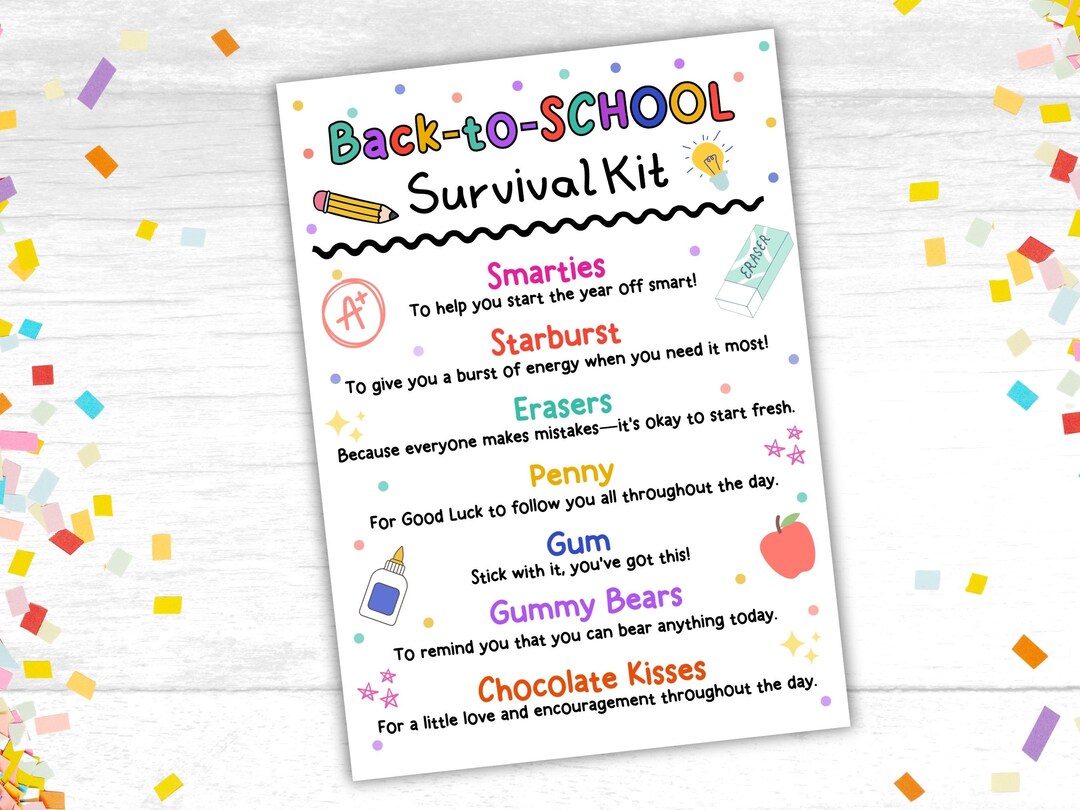 Back-to-school Survival Kit Gift Tag 1st Day of School Gift Tag Back-to ...