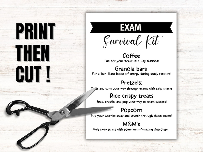 Exam Survival Kit Gift Printable Exam Prep Survival Gift Final Exam ...