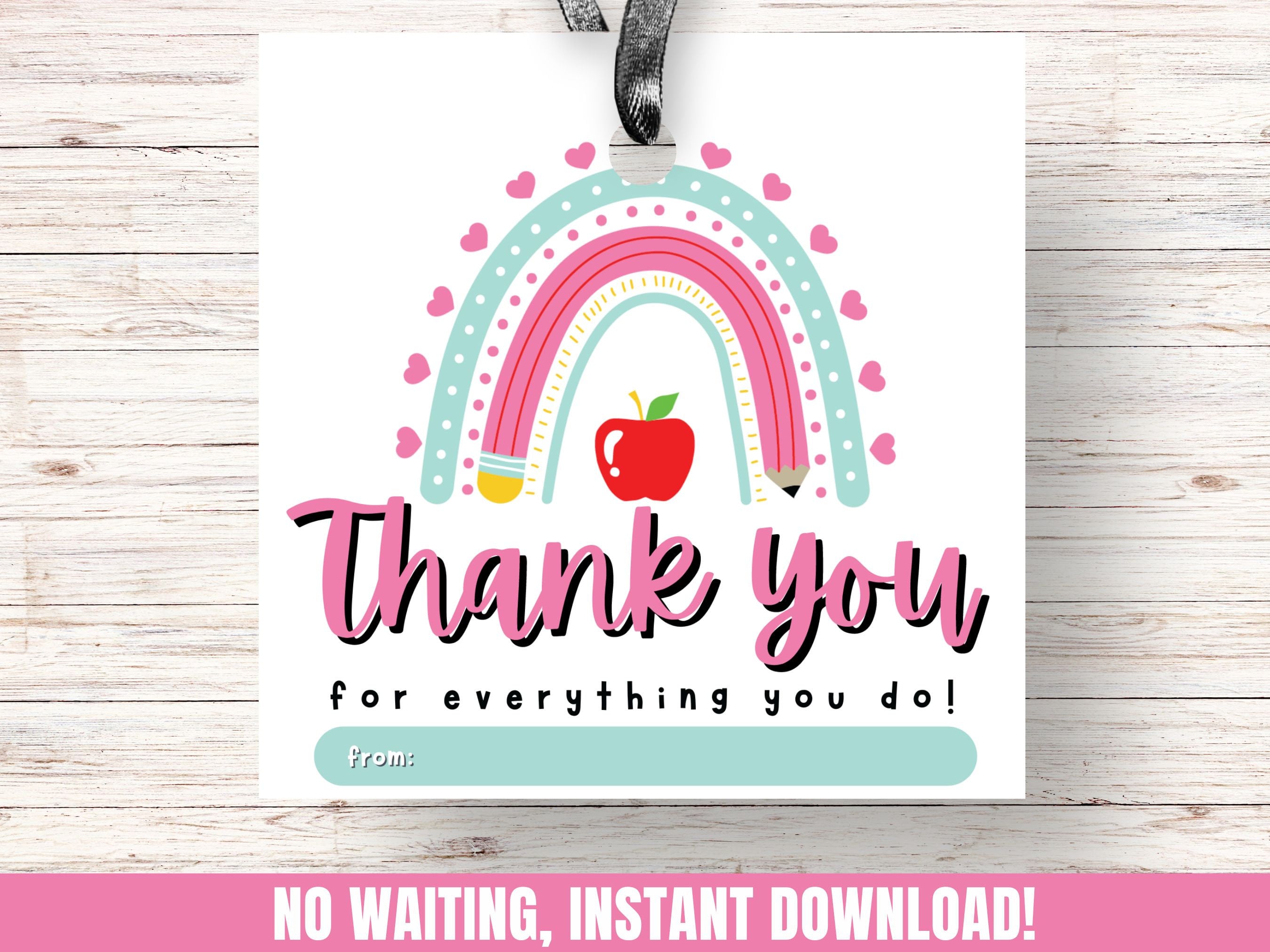 Thank You Teacher Appreciation Gift Tags Printable Teacher Thank You ...
