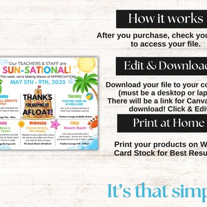 Beach Teacher Appreciation Week Theme Ideas Editable Teacher Itinerary ...