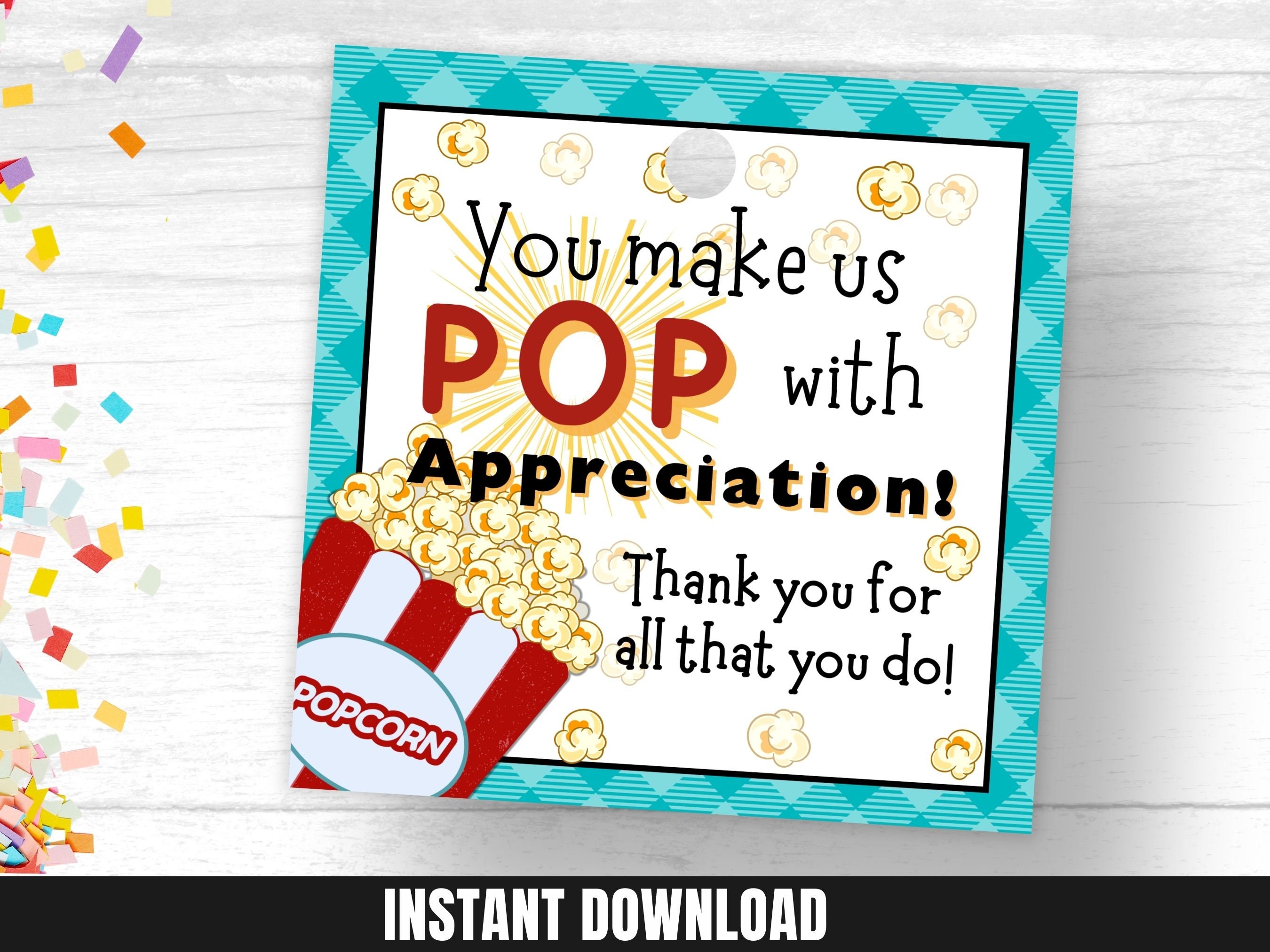 Popcorn Tag Teacher Appreciation Popcorn Employee Appreciation Snack ...