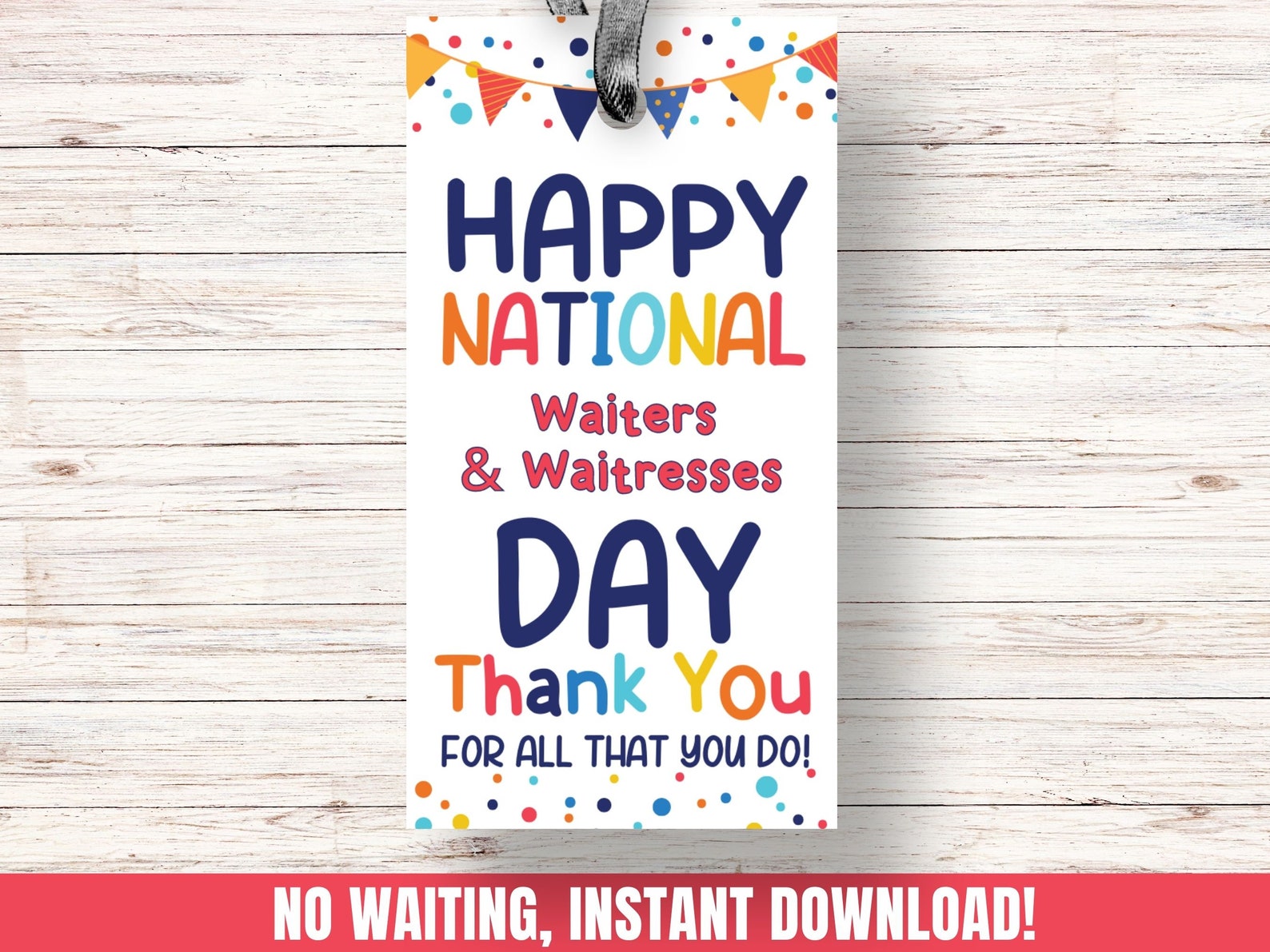 National Waiters and Waitresses Day Gift Tag Printable Thank You Tag ...