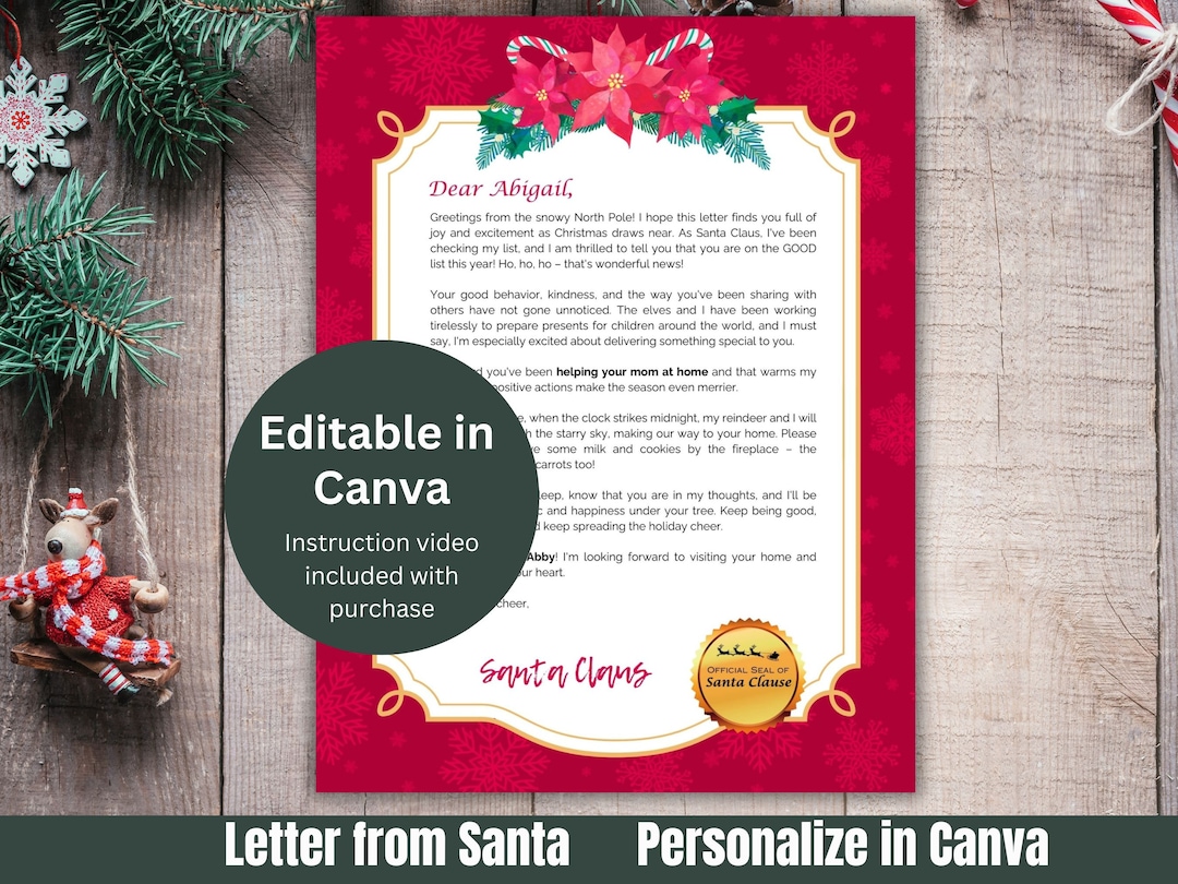 Personalized Letter From Santa Template - Editable in Canva, Editable ...