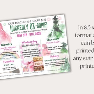 Wicked Teacher Appreciation Week Theme Ideas Editable Teacher Itinerary ...