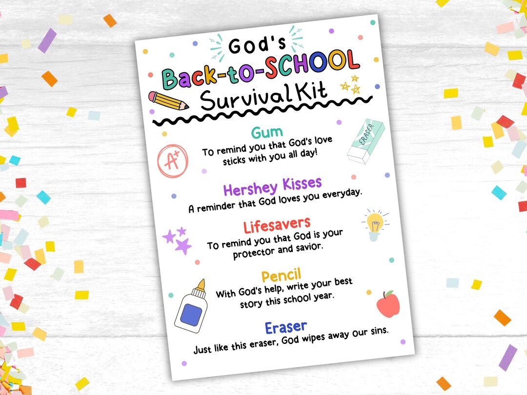 Back to School Prayer Gift Tag God's Back to School Survival Kit Tag ...