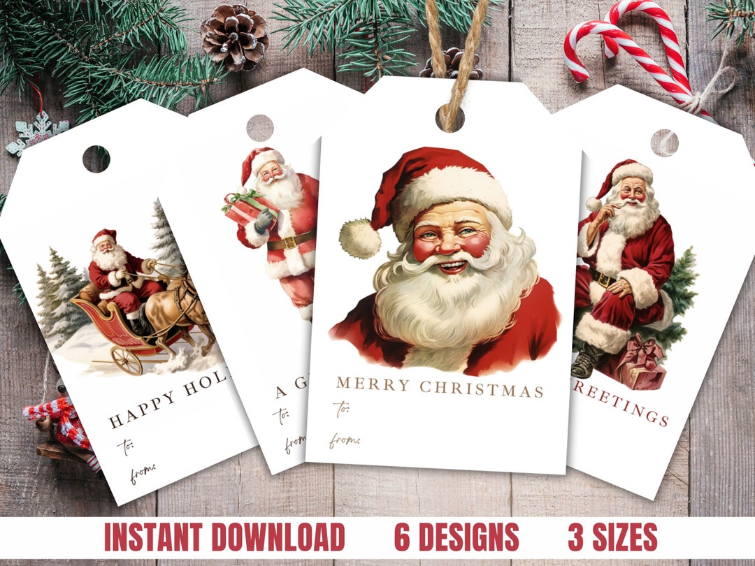Santa Christmas Gift Tags Printable, Santa Christmas Vintage Tags ...