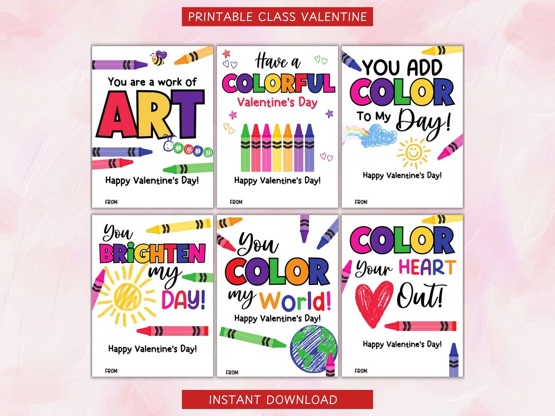 Crayon Valentine Card Printable for Classroom Exchange, Non-candy ...