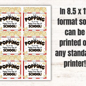 Back to School Tag Printable First Day of School Popcorn Tag Teacher ...