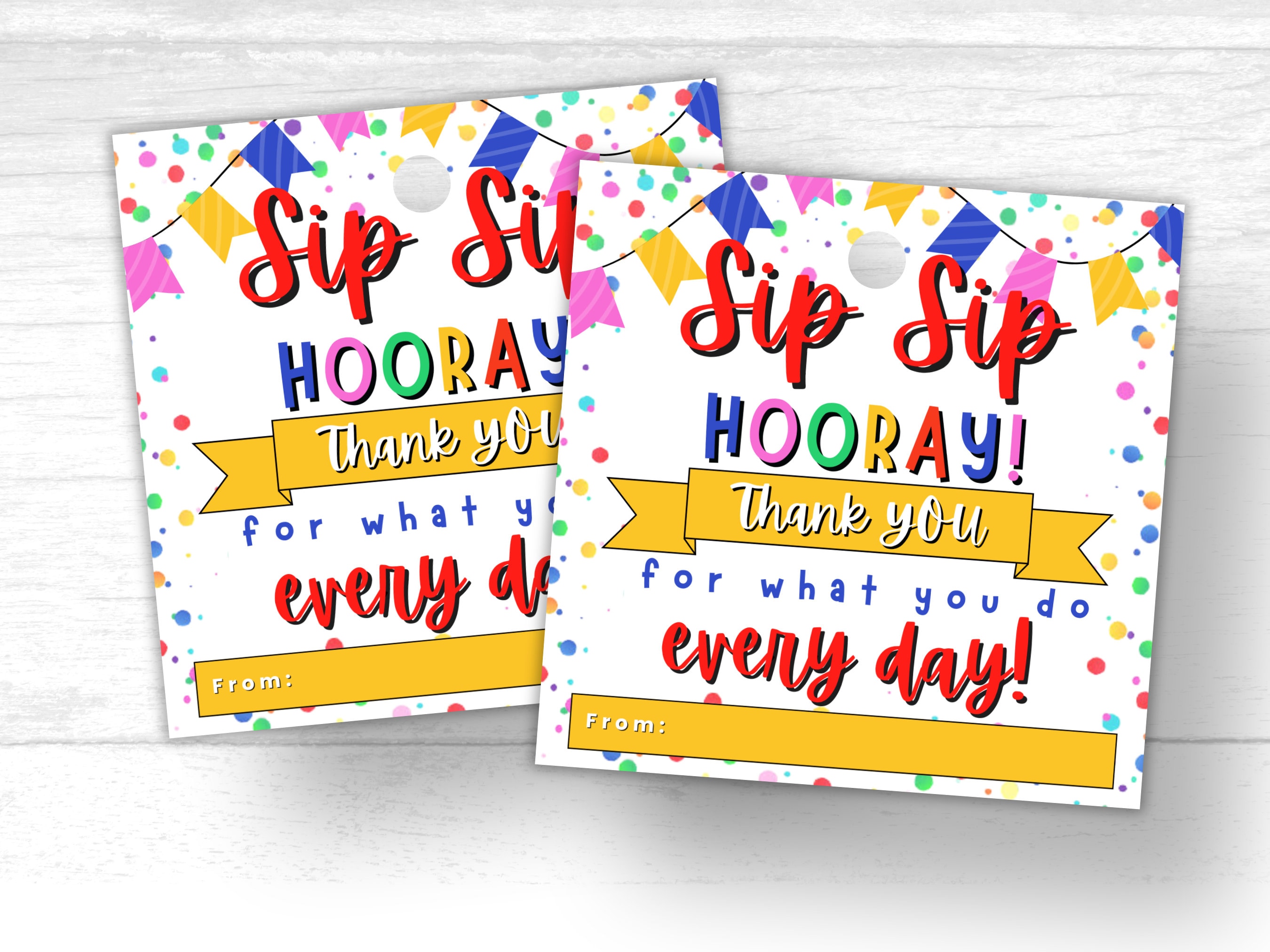 Sip Sip Hooray Appreciation Gift Tag, Printable Sip Sip Hurray Teacher ...