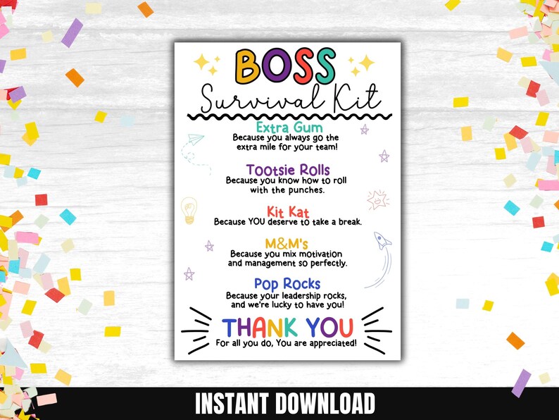 Boss Survival Kit Gift Tag Printable Survival Kit DIY Boss Gift ...