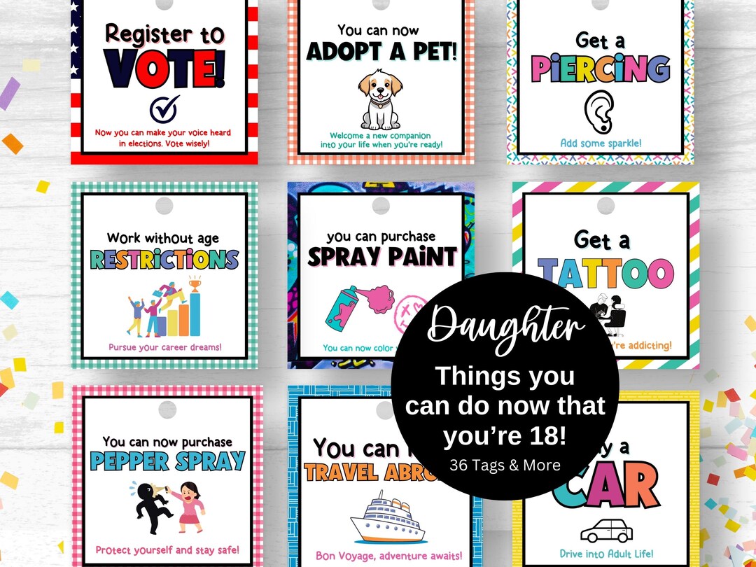 18th Birthday Gift Tag Set 18 Things You Can Do When You Are 18 Gift ...