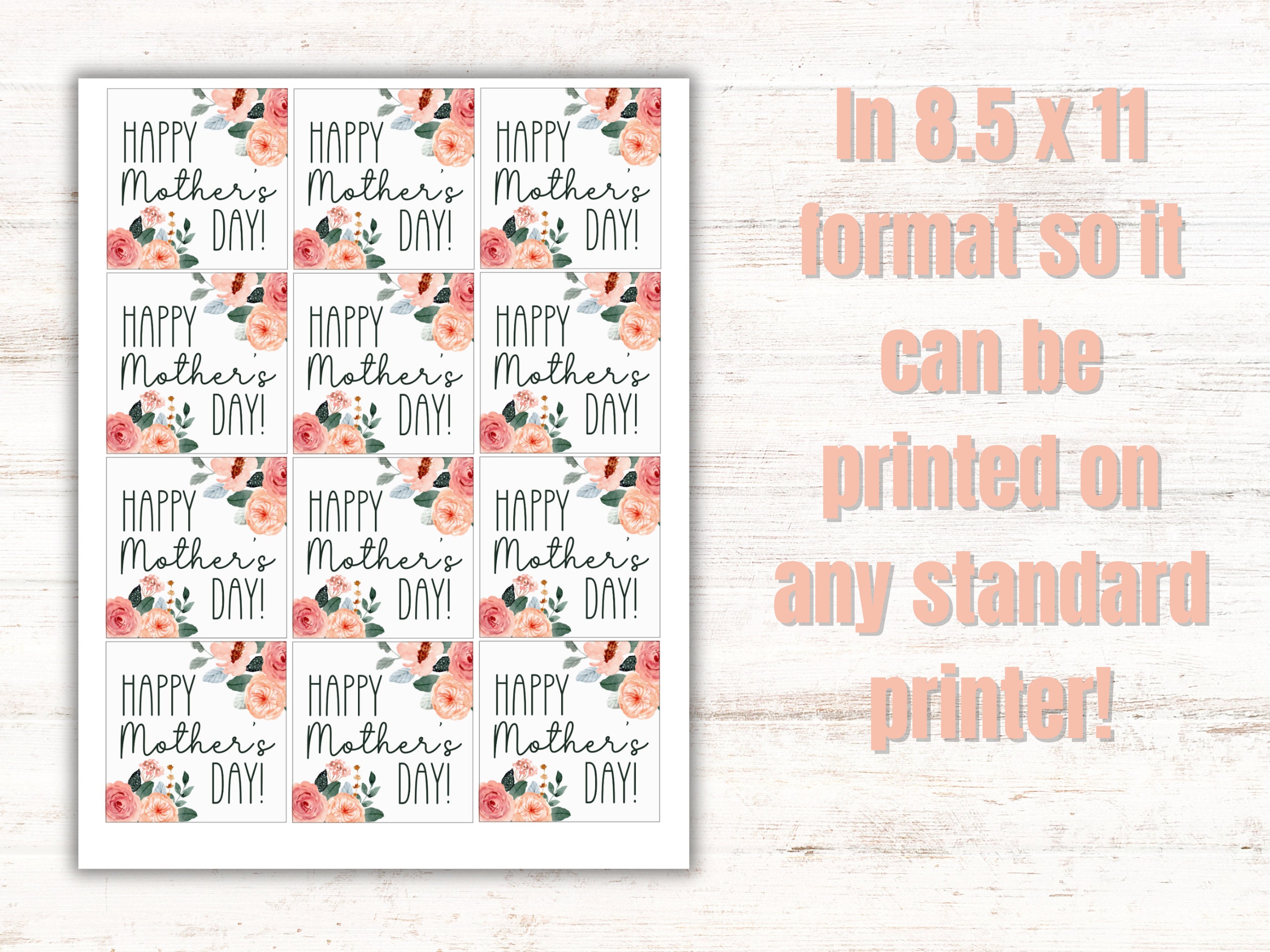 Printable Gift Tag Instant Download Mother's Happy Mother's Day Card ...