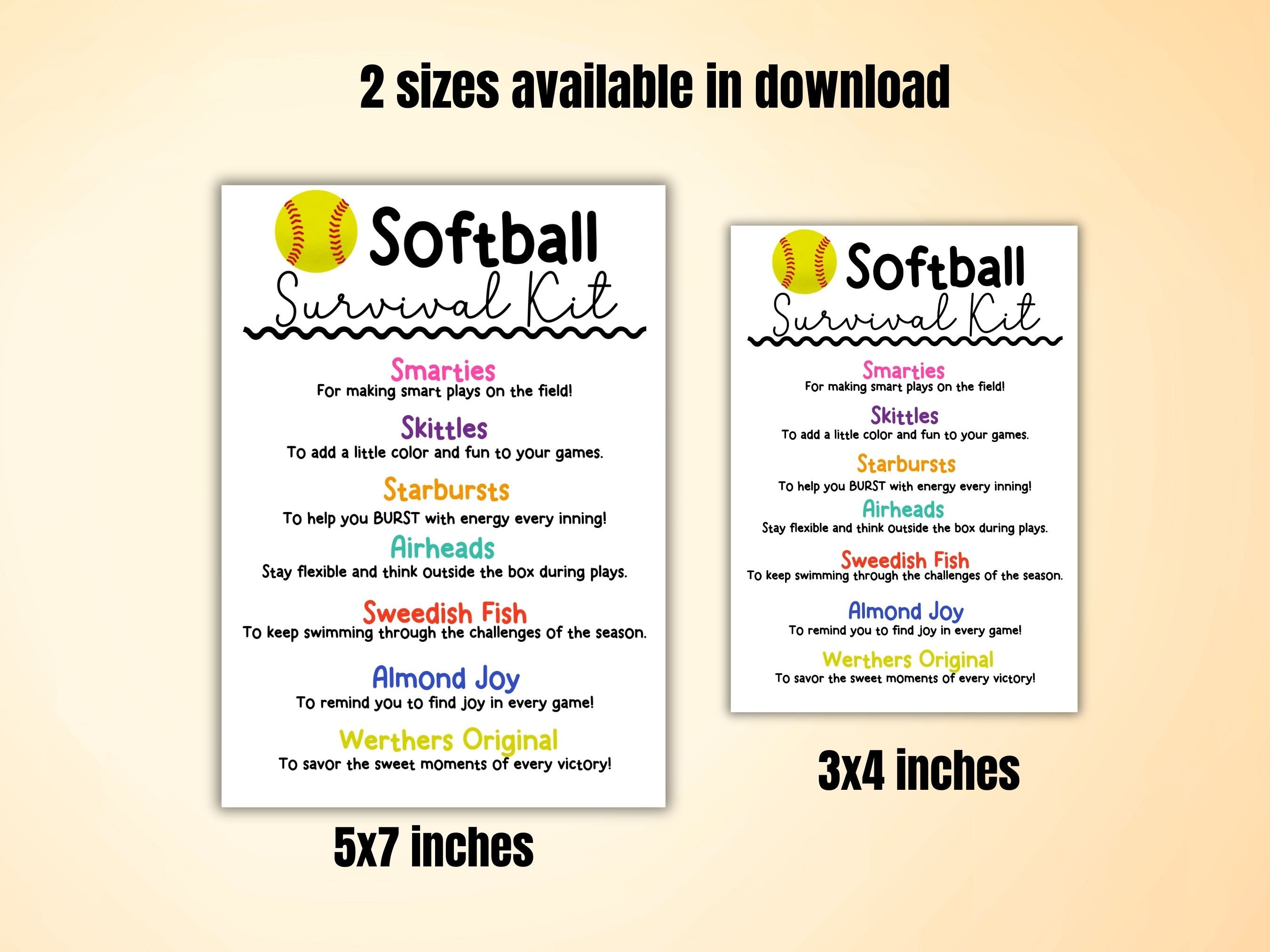 Softball Survival Kit Gift Tags Printable Softball Team Survival Kit ...