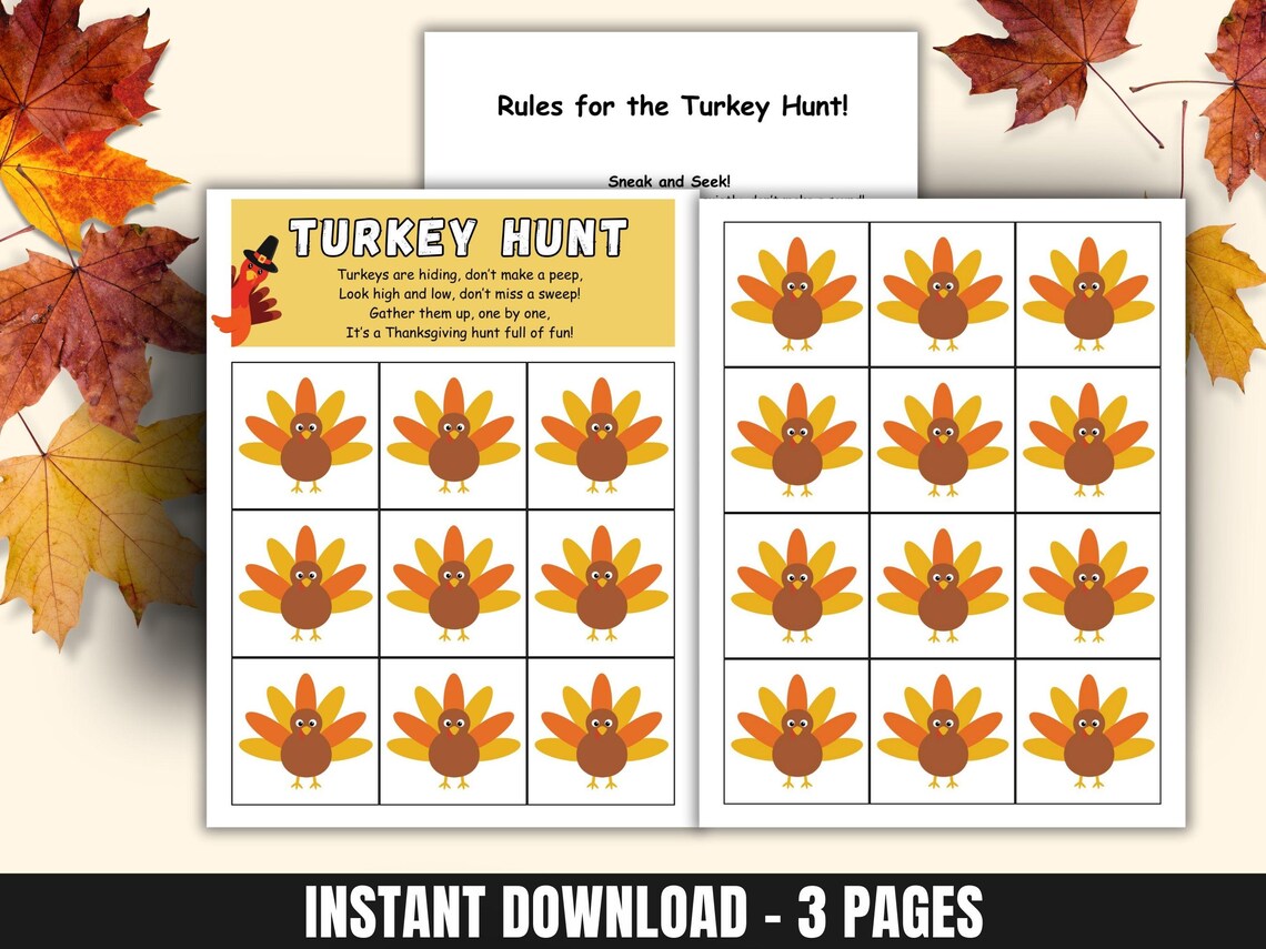 Turkey Hunt Activity Printable Game for Thanksgiving - Indoor Kids ...