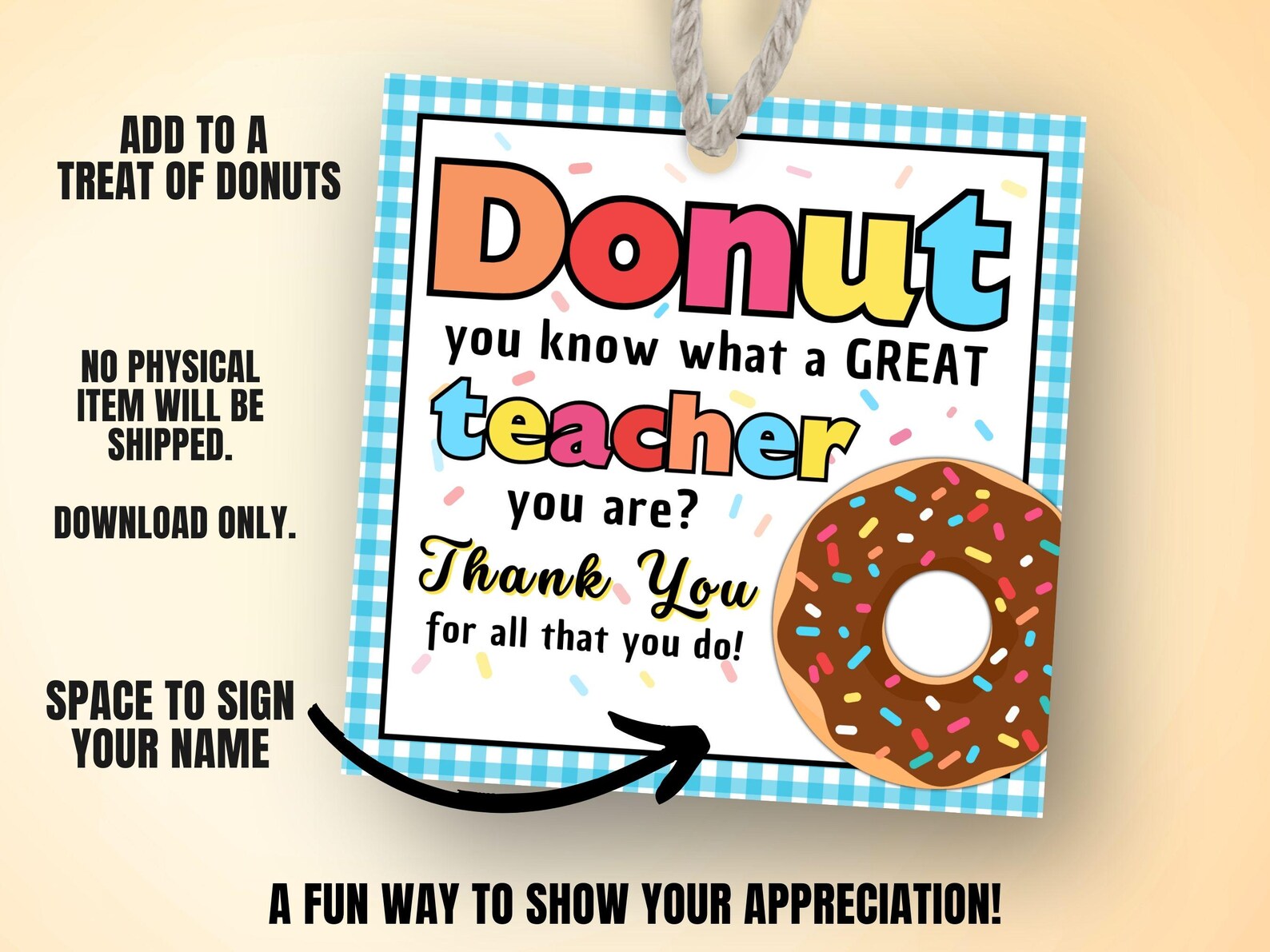Teacher Donut Appreciation Gift Tag Donut Teacher Tags Thank You ...