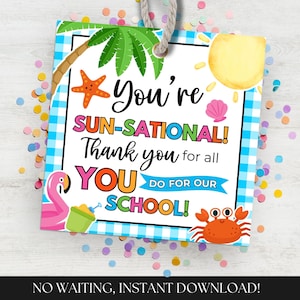 Beach Towel Appreciation Tag Printable Teacher Appreciation Gift Tags ...