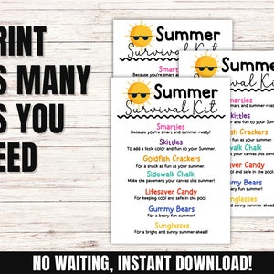 Student Gift From Teacher Summer Survival Kit Printable End of School ...