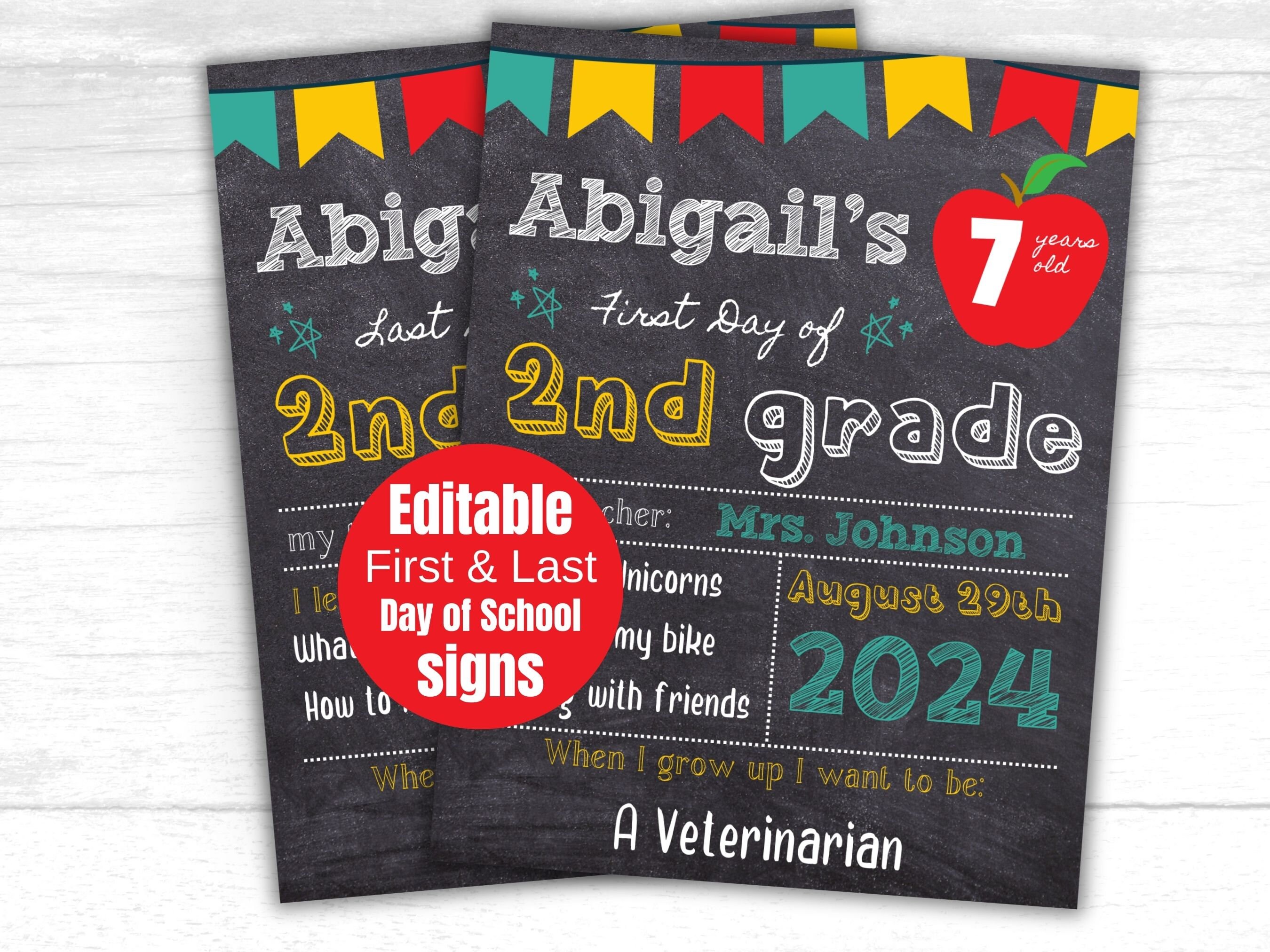 Editable Fist and Last Day of School Photo Prop Signs First Day of ...
