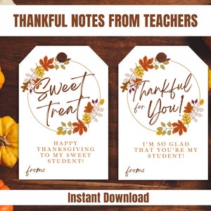Printable Thankful Notes for Students, Thanksgiving Student Gift Tag ...