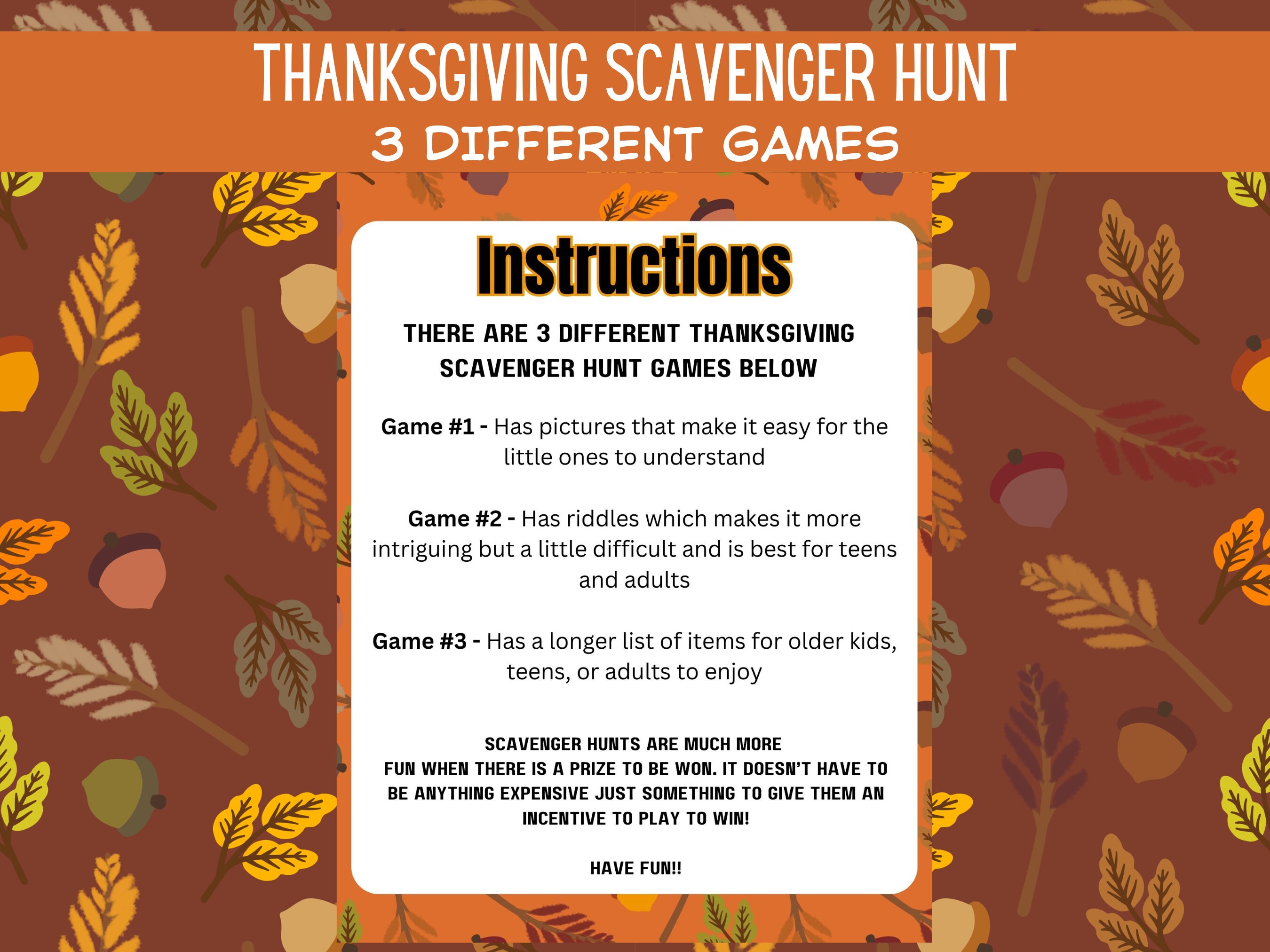 Thanksgiving Family Game Printable Thanksgiving Scavenger - Etsy