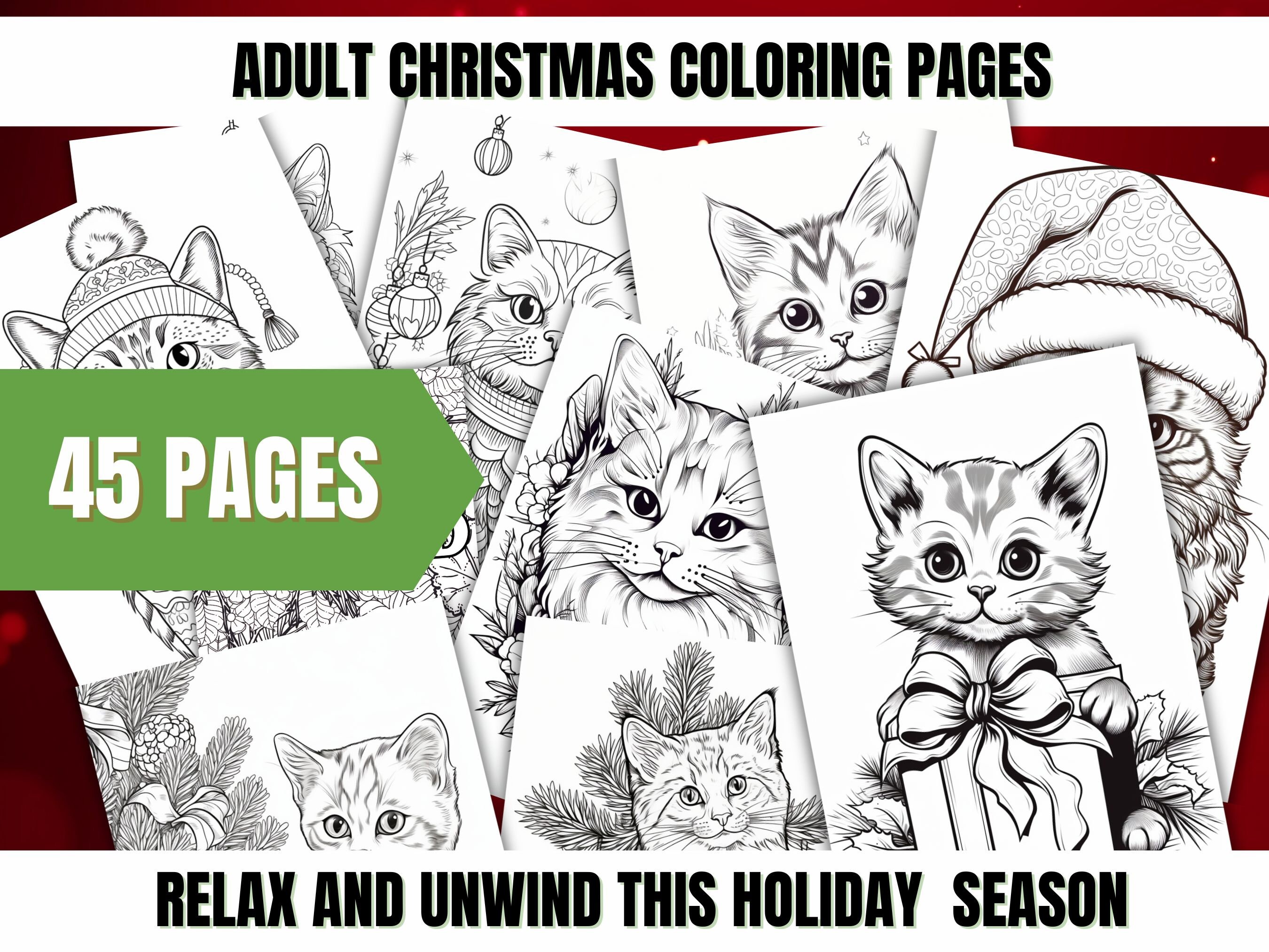 Christmas Adult Coloring Pages, Christmas Cats Coloring Pages, Winter ...
