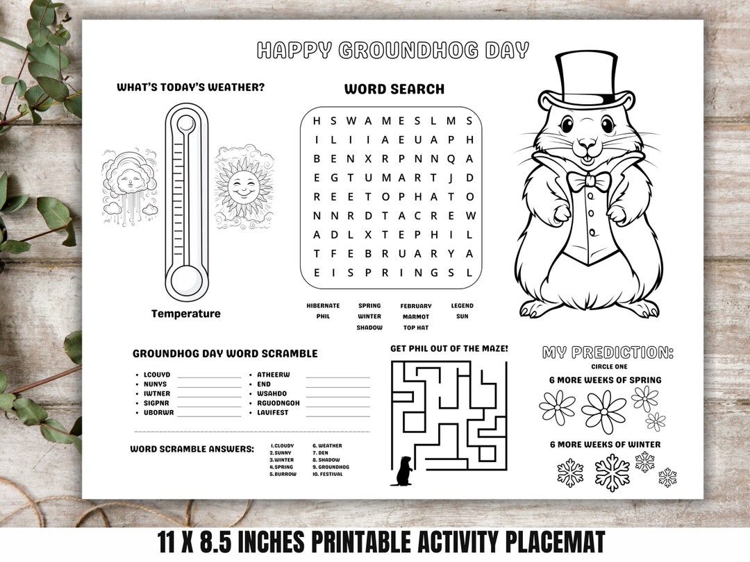Groundhog Day Activity Placemat Printable, Groundhog Day Activities ...