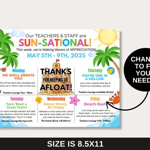 Beach Teacher Appreciation Week Theme Ideas Editable Teacher Itinerary ...