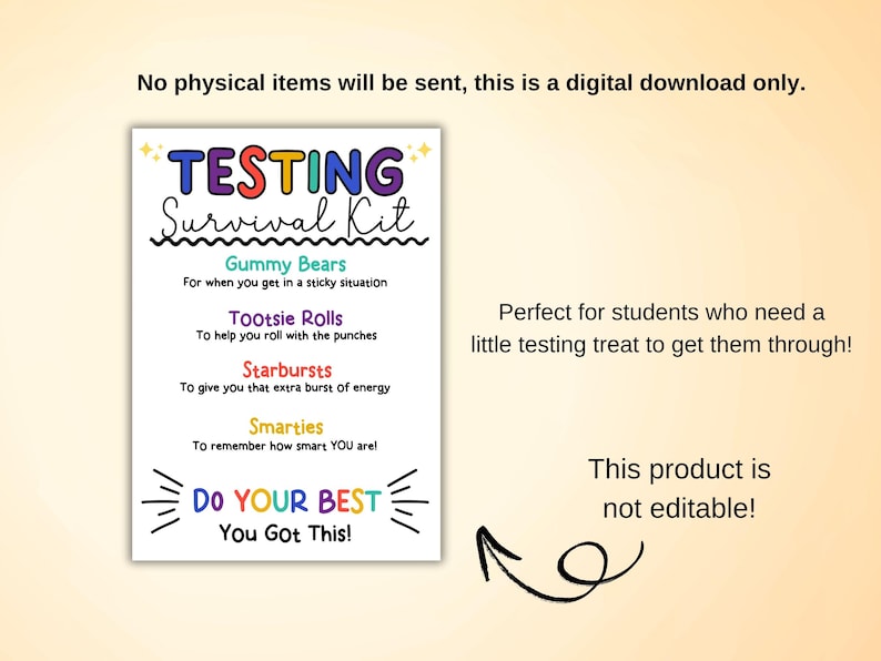 Testing Survival Kit Tags Student Encouragement Testing Classroom Treat ...