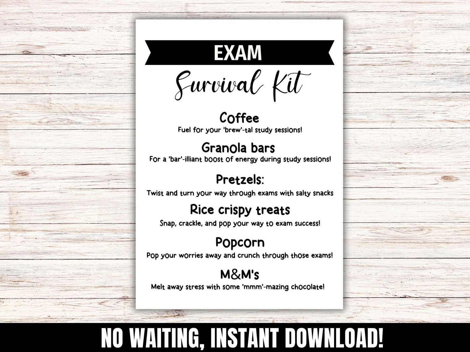 Exam Survival Kit Gift Printable Exam Prep Survival Gift Final Exam ...