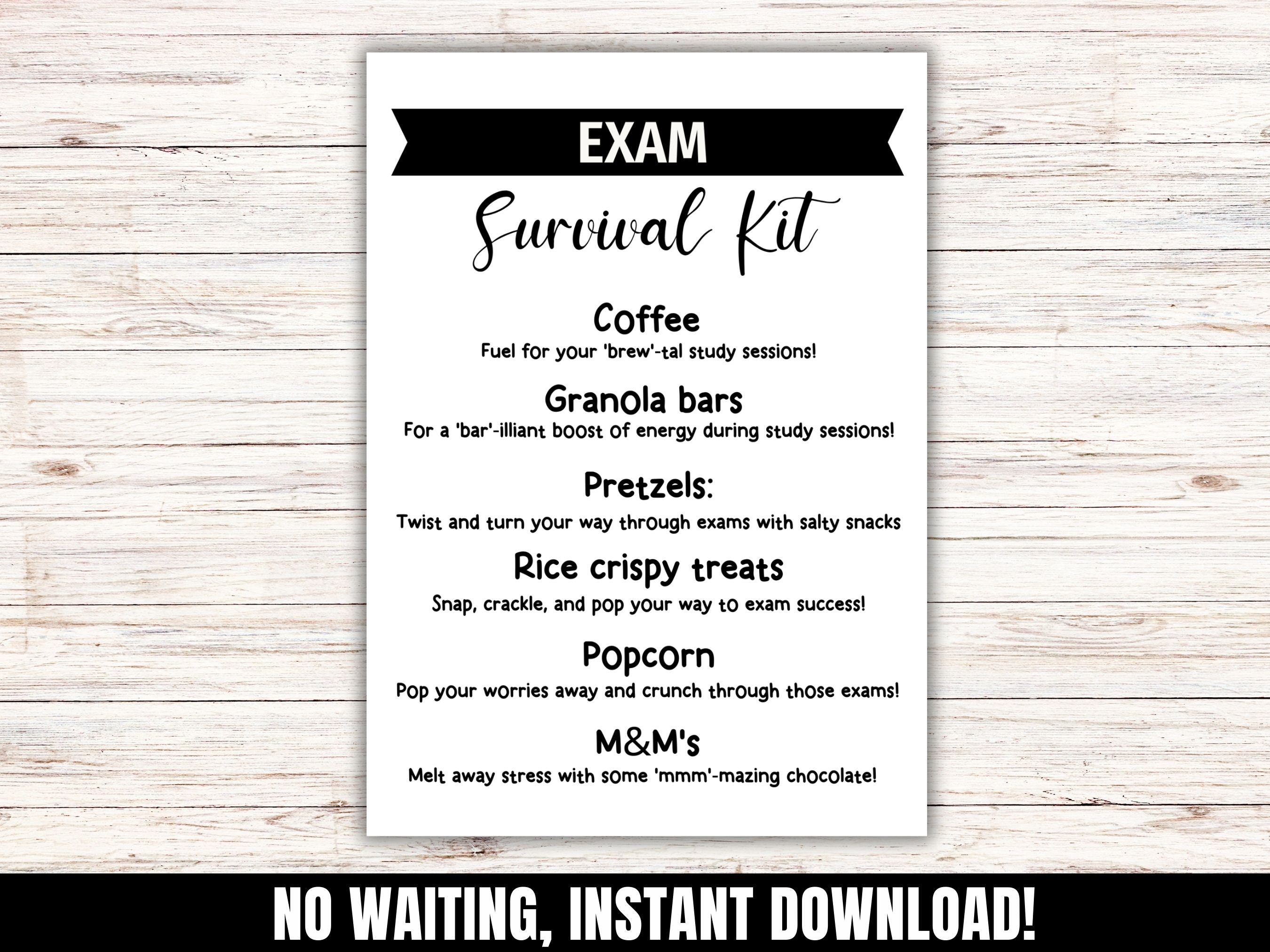 Exam Survival Kit Gift Printable Exam Prep Survival Gift Final Exam ...