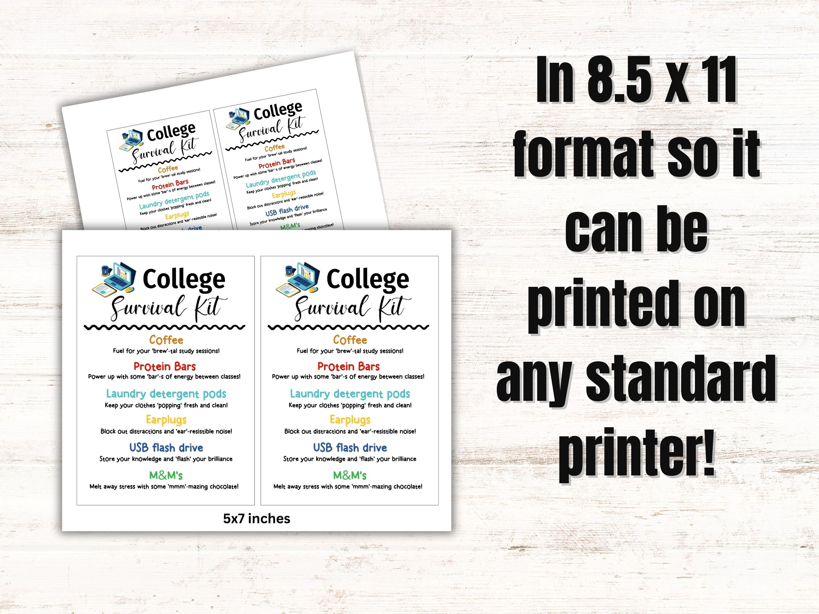 College Survival Kit Gift Tags Printable College Survival Kit ...