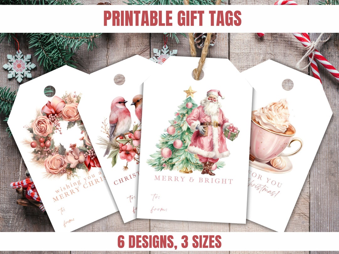 Pink Christmas Tags Printable Pink Santa Christmas Gift Tags - Etsy
