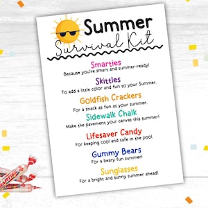 Student Gift From Teacher Summer Survival Kit Printable End of School ...