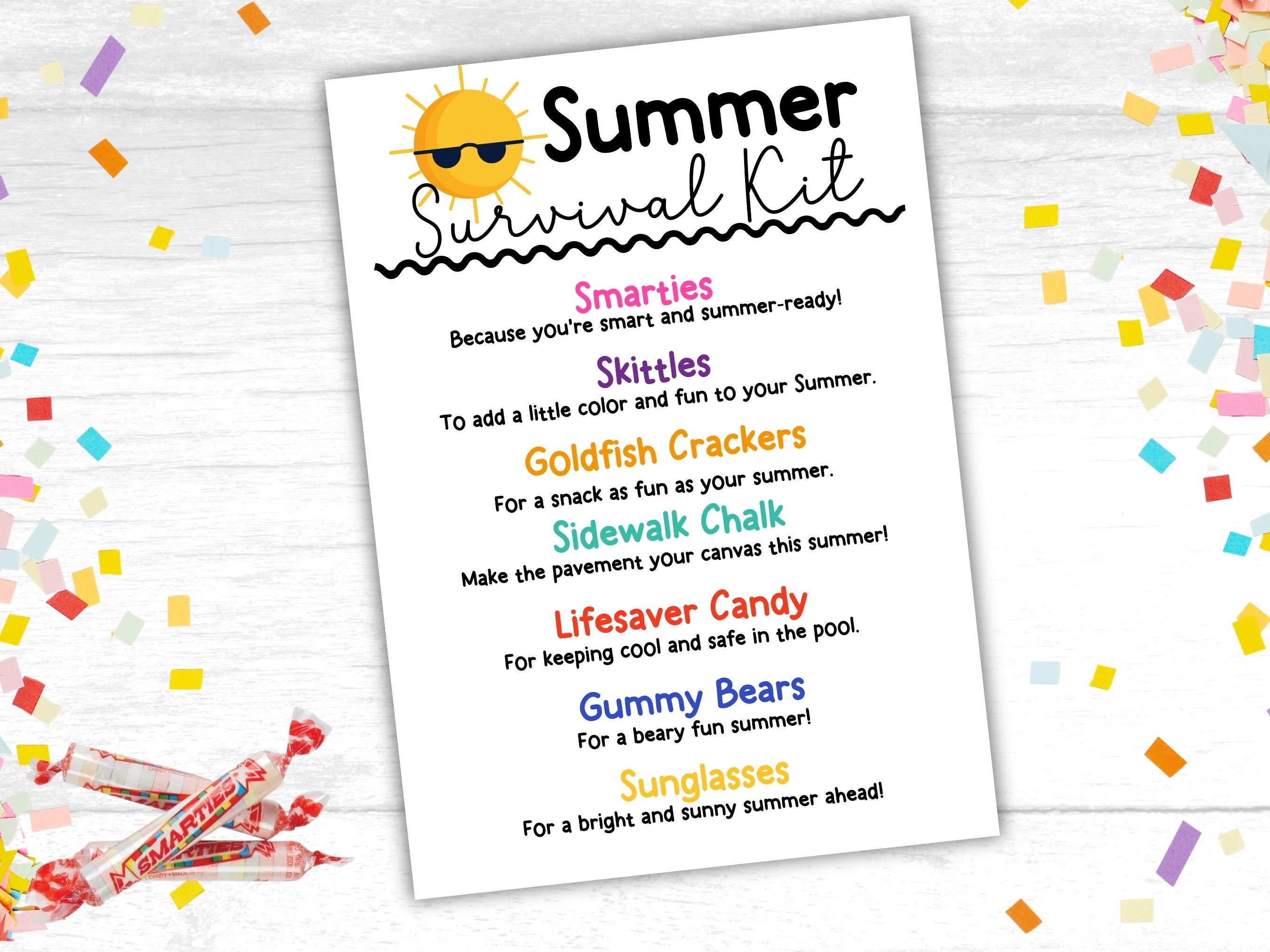 Student Gift From Teacher Summer Survival Kit Printable End of School ...