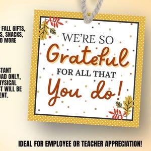 Employee Appreciation Fall Printable Thank You Tag Staff Recognition ...