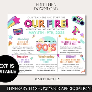 90's Theme Teacher Appreciation Week Theme Ideas Editable Teacher ...