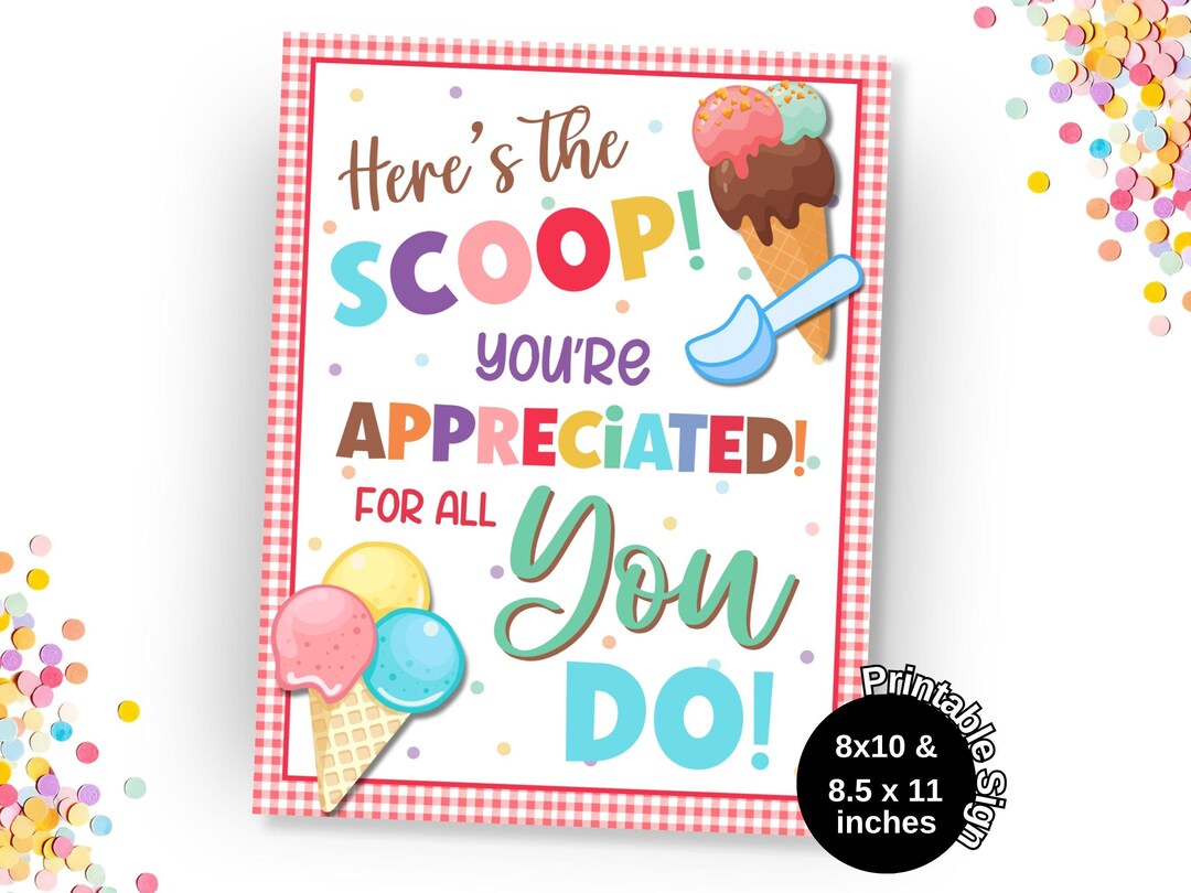 Ice Cream Appreciation Sign Printable Ice Cream Sundae Bar Teachers and ...