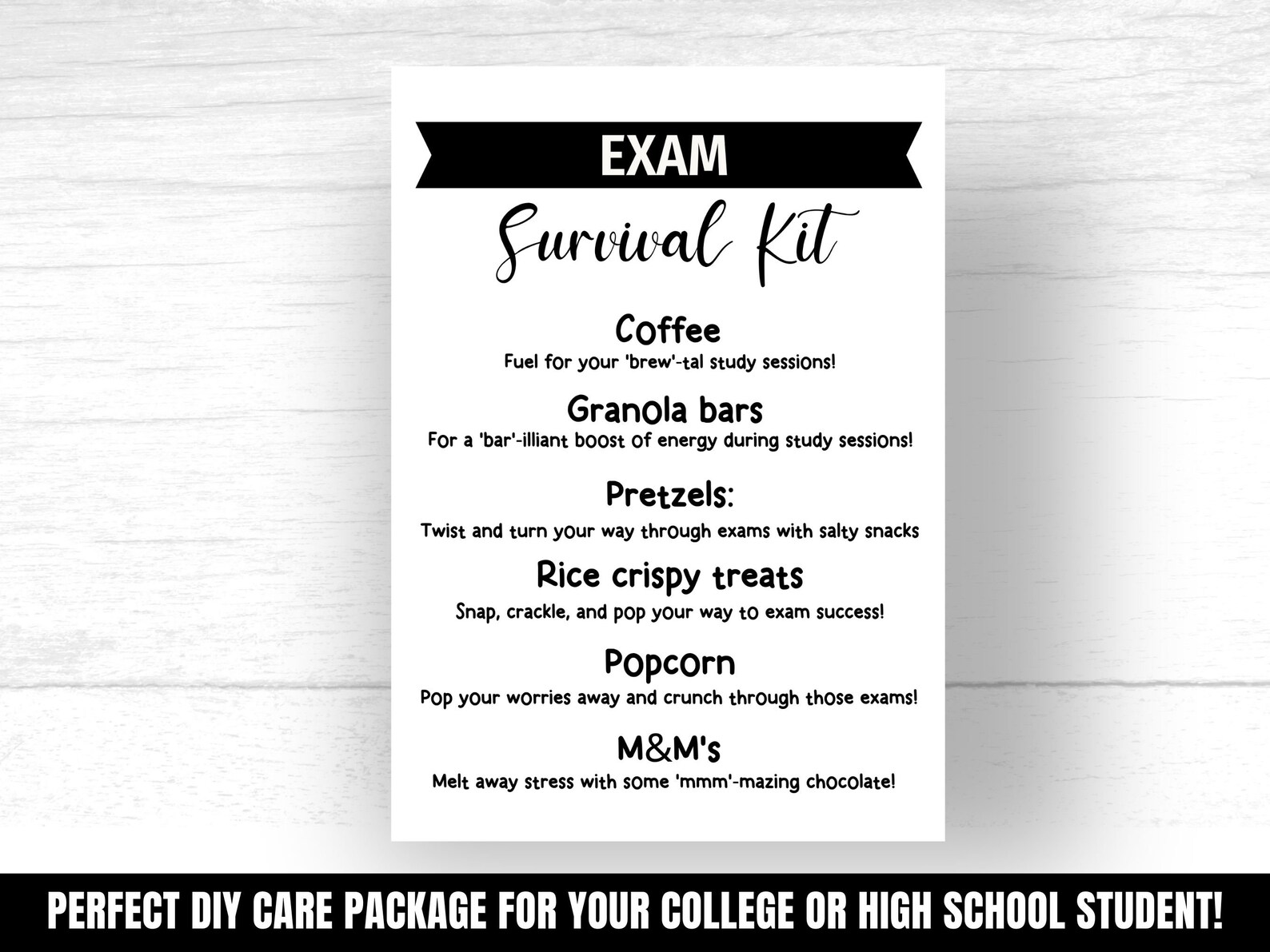 Exam Survival Kit Gift Printable Exam Prep Survival Gift Final Exam ...