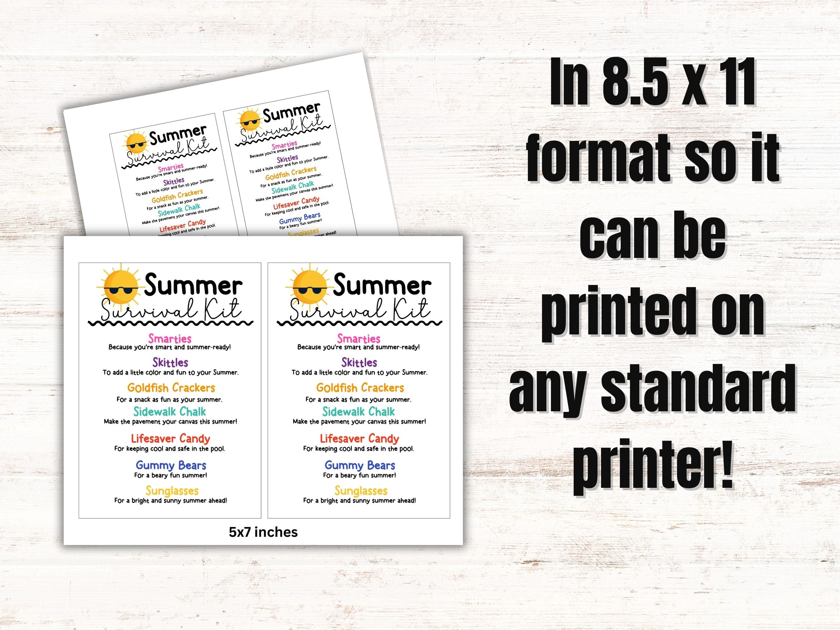 Student Gift From Teacher Summer Survival Kit Printable End of School ...