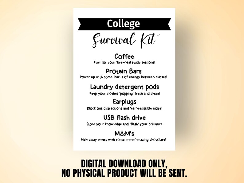 College Survival Kit Gift Printable College Survival Gift College ...