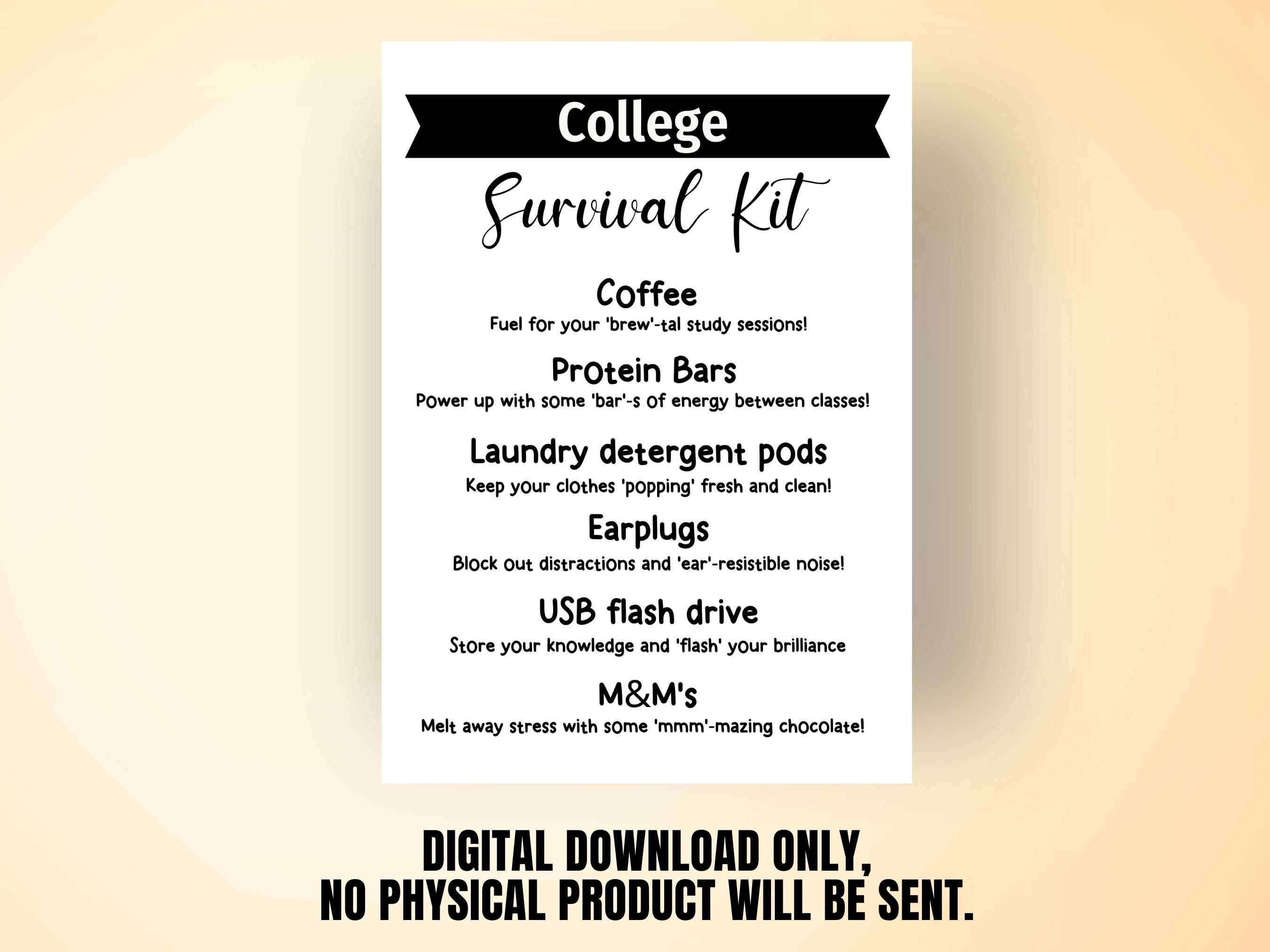 College Survival Kit Gift Printable College Survival Gift College ...