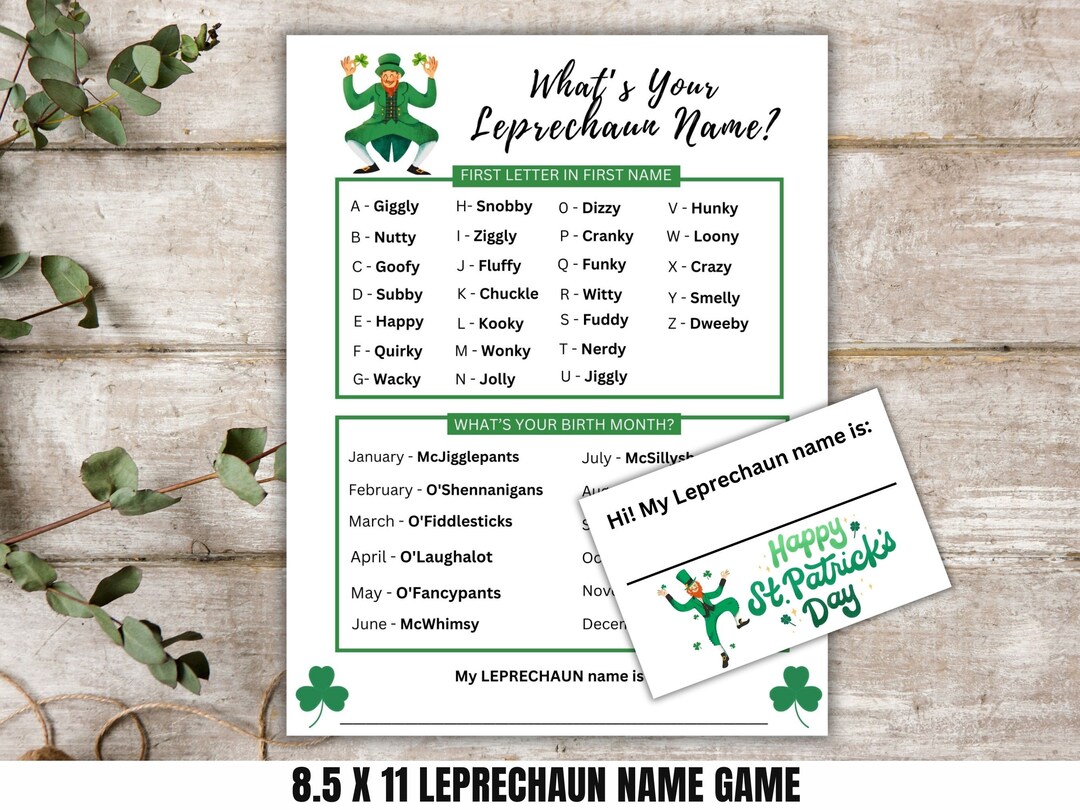 Leprechaun Name Game Printable, Funny Activity and Game for St. Patrick ...