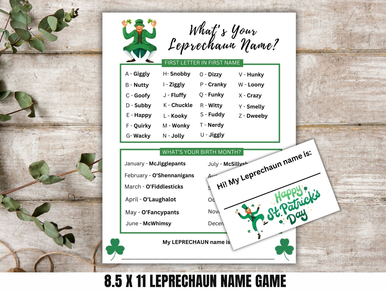 Leprechaun Name Game Printable, Funny Activity and Game for St. Patrick ...