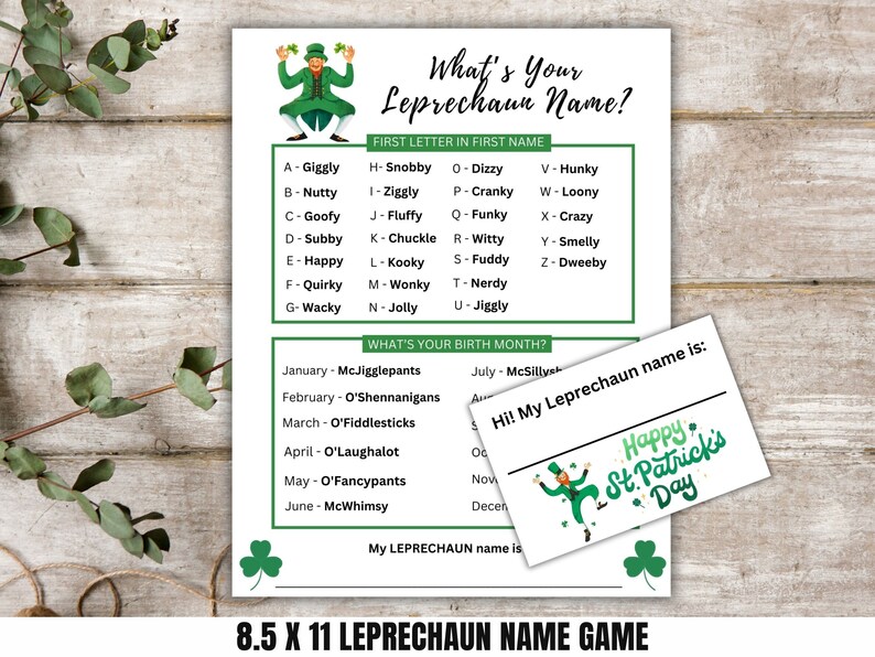 Leprechaun Name Game Printable, Funny Activity and Game for St. Patrick ...