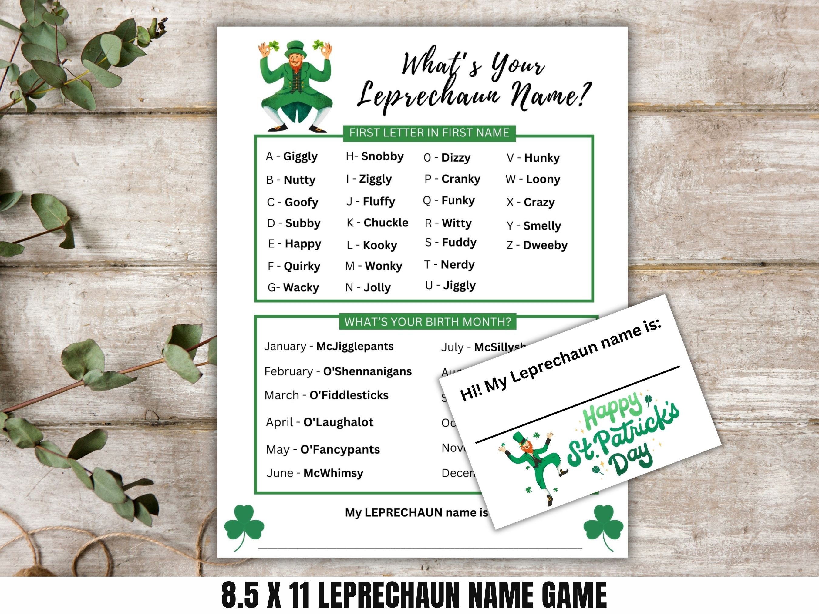Leprechaun Name Game Printable, Funny Activity and Game for St. Patrick ...