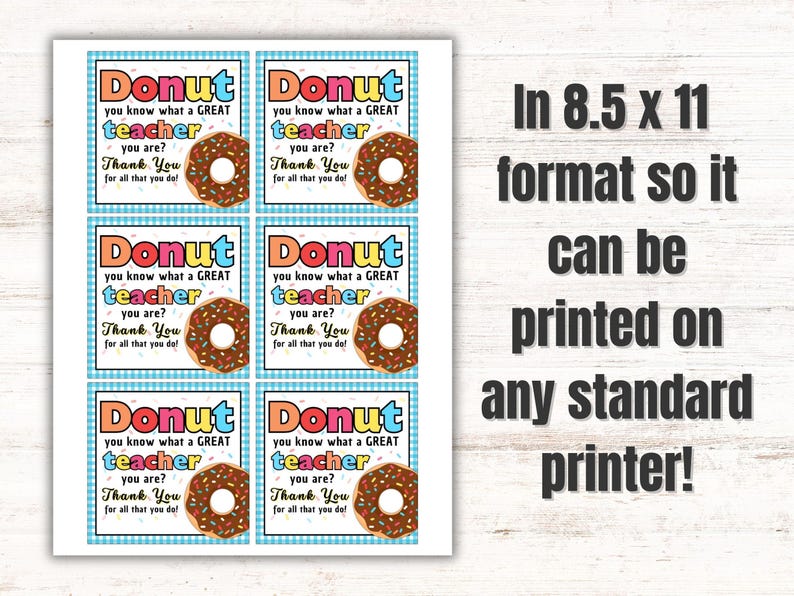 Teacher Donut Appreciation Gift Tag Donut Teacher Tags Thank You ...